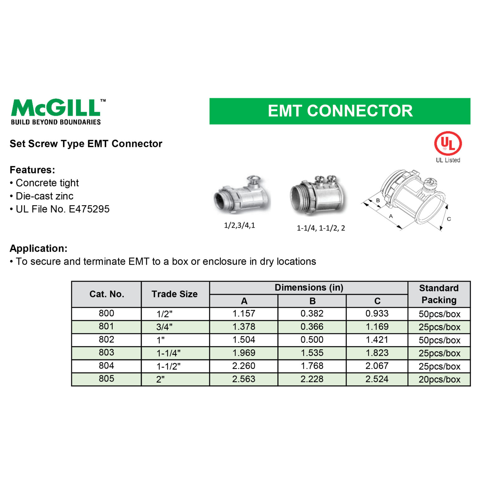 McGill - EMT Connector (Set Screw Type) - Zenith United