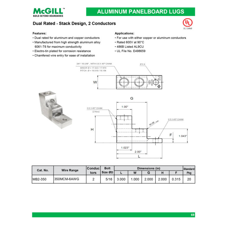 McGill Aluminum Mechanical Lugs (Dual Rated) Stack Design, Two ...